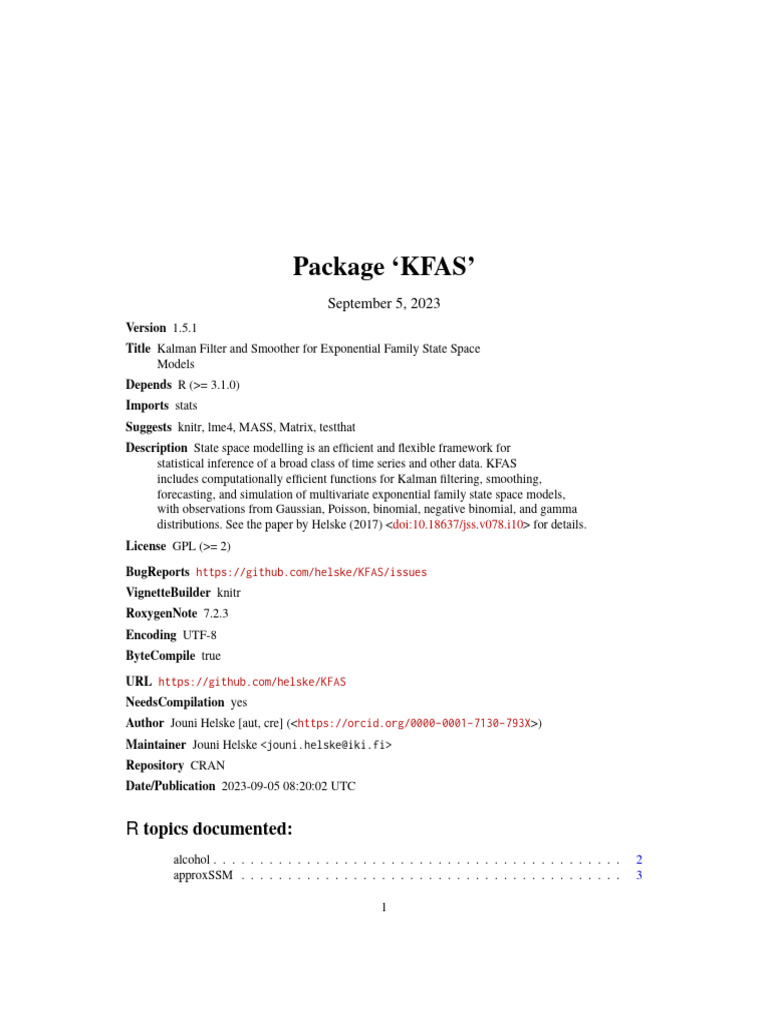 KFAS Manual | PDF | Matrix (Mathematics) | Kalman Filter