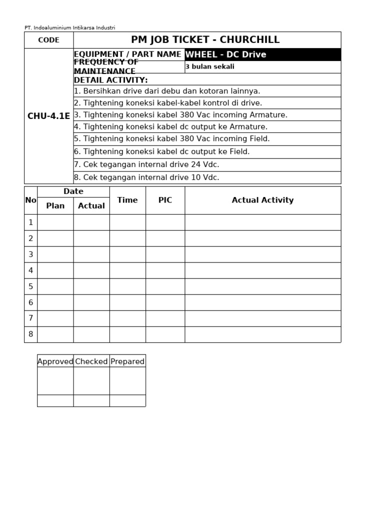 1.4.4. Churchill-PM Job Ticket Form-DC Drive Ok | PDF | Technology ...