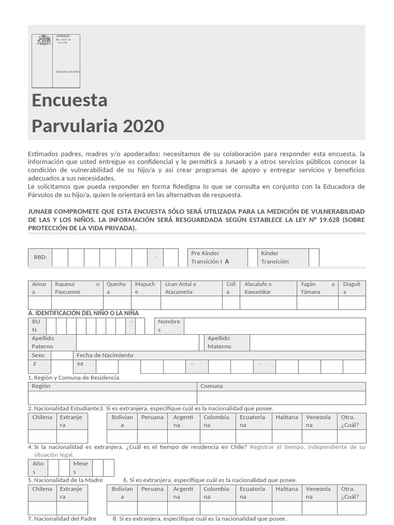 Encuesta Parvularia 2020 | PDF | Odontología | Educación de la primera infancia