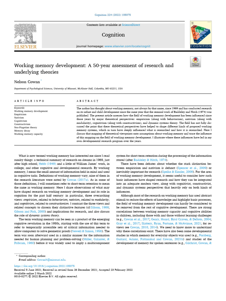 1 s2.0 S0010027722000634 Main | PDF | Working Memory | Memory