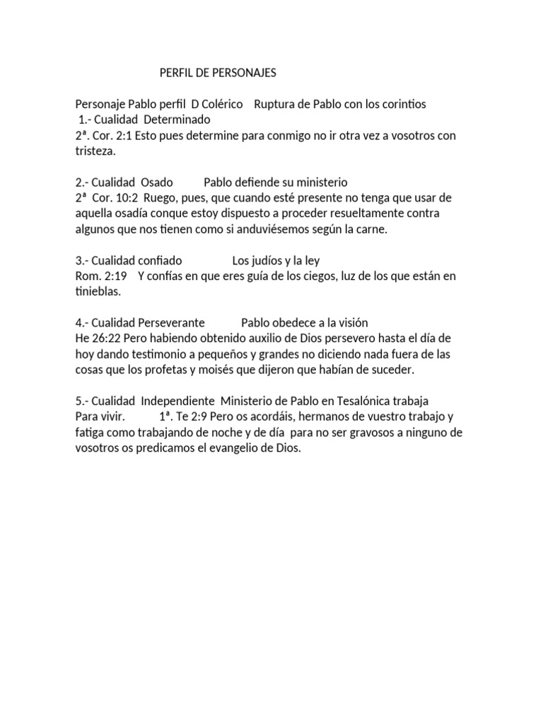 PERFIL DE PERSONAJES | PDF