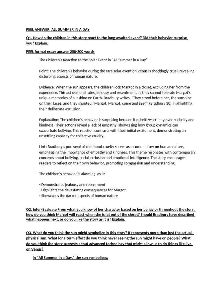 PEEL ANSWER-all Summer in A Day | PDF | Empathy | Jealousy