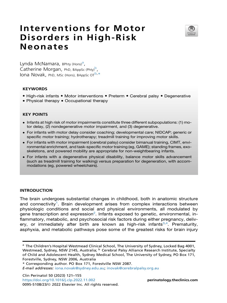 Interventions For Motor Disorders in High-Risk Neonates | PDF ...
