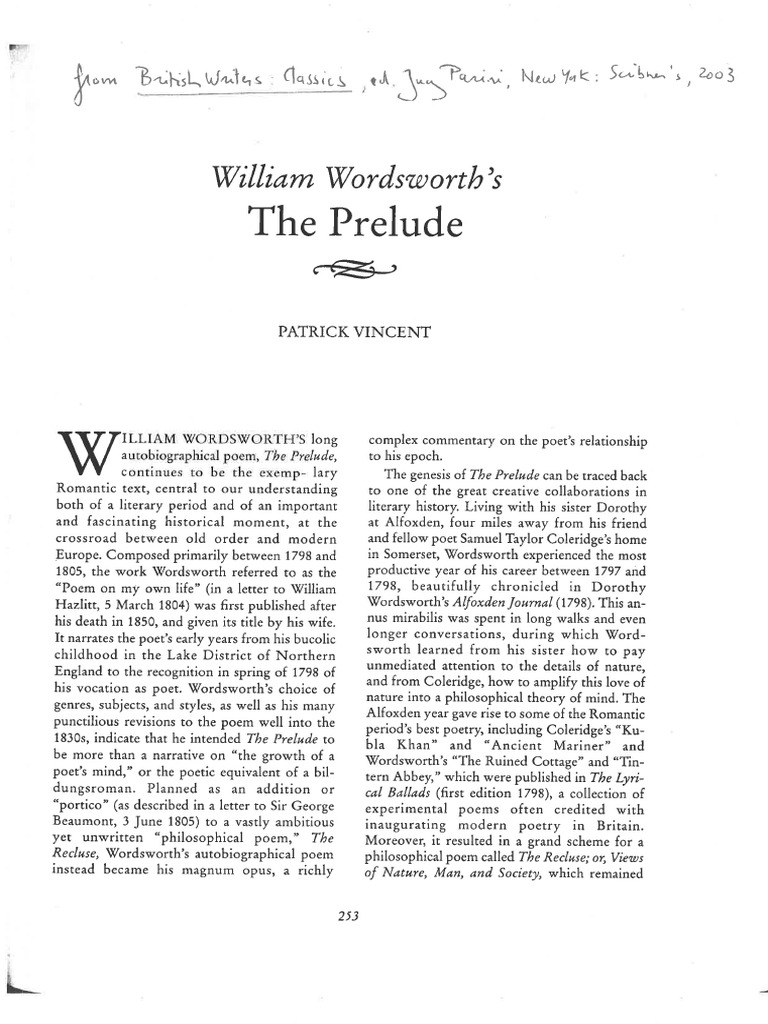 William Wordsworth's The Prelude | PDF