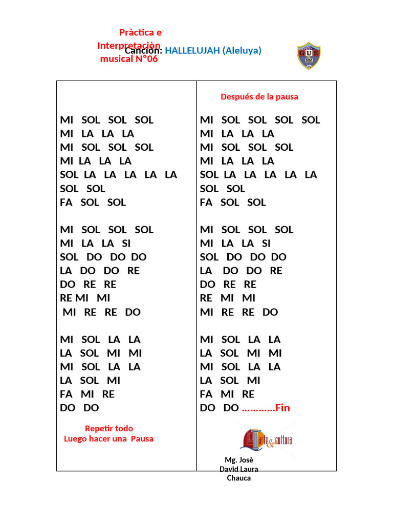 Letra - Cancion Aleluya - Flauta Dulce | PDF