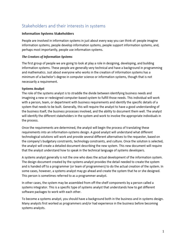 Stakeholders and Their Interests in Systems | PDF | Computer Hardware ...