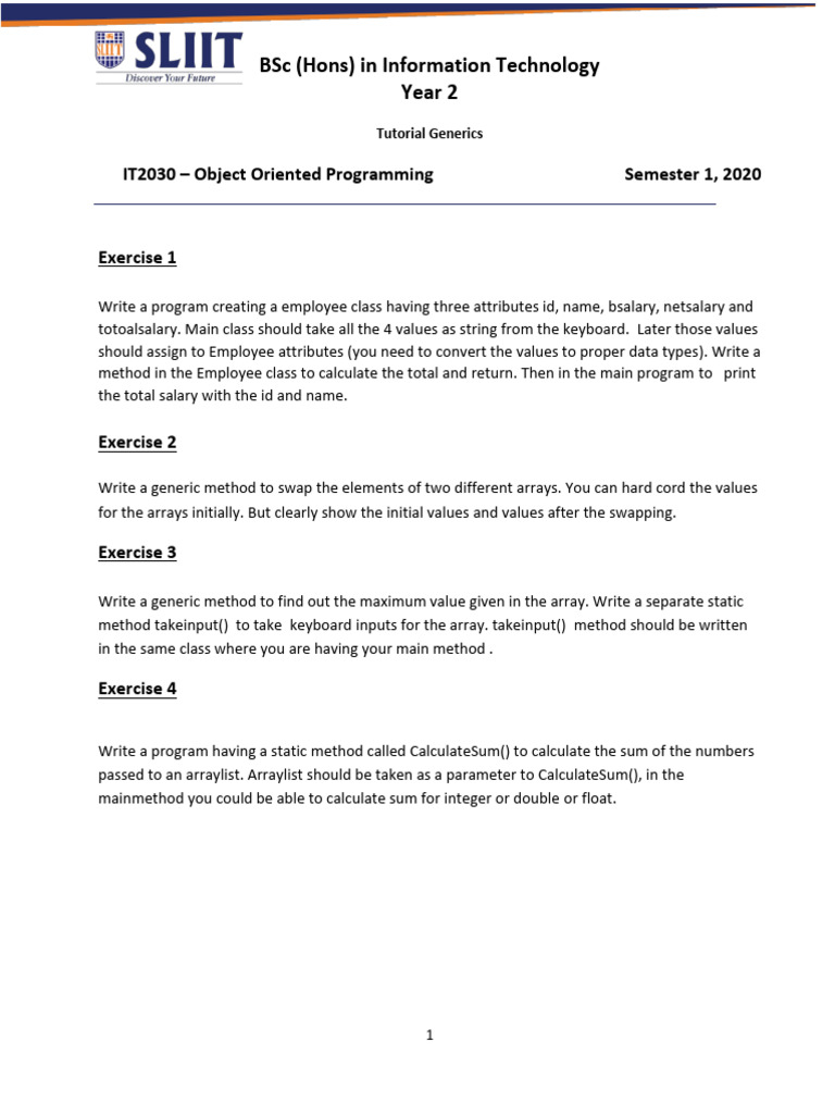 OOP Tute - Generics | PDF OOP Tute - Generics | PDF