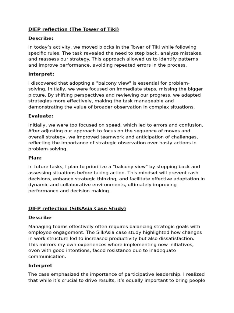 DIEP reflection | PDF | Decision Making | Cognitive Science