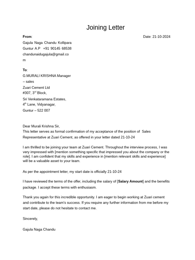 Joining Letter Chandu | PDF