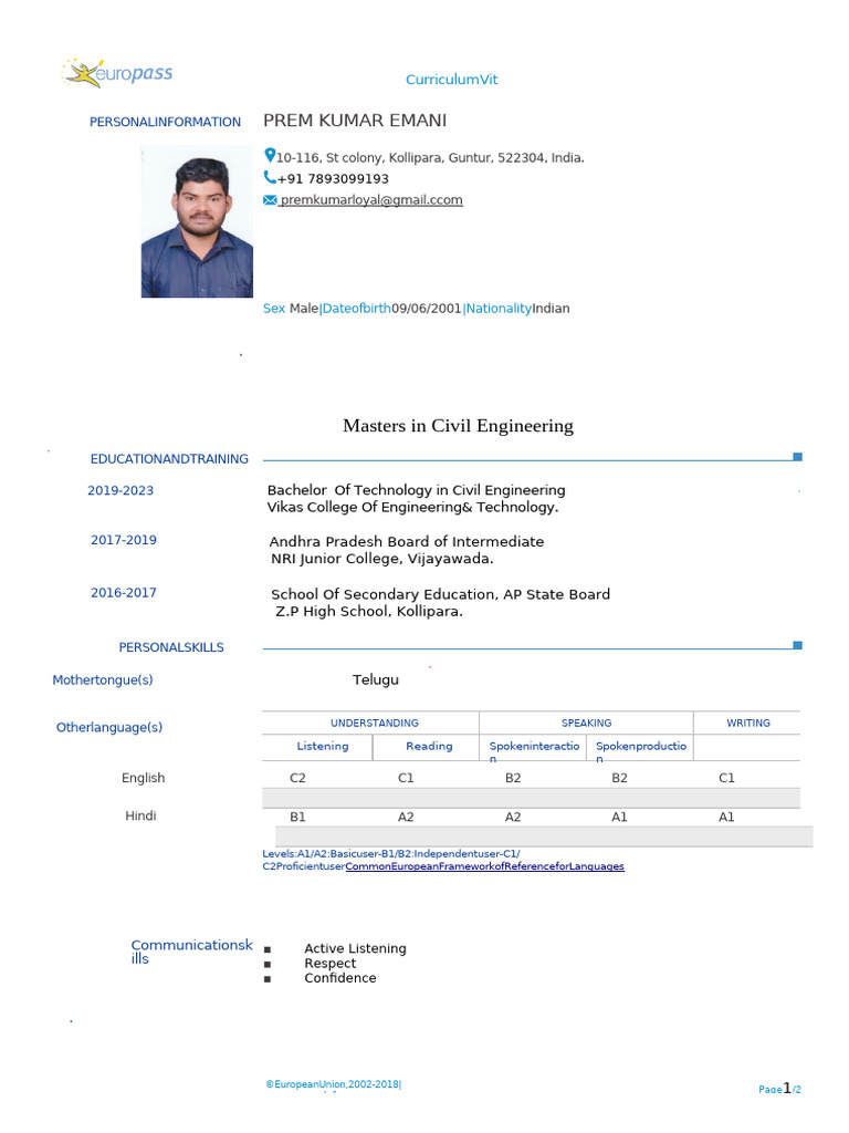 E Premkumar Final Europass CV | PDF