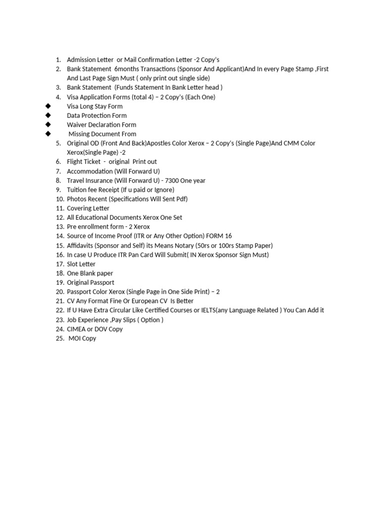 Italy Visa Check List | PDF