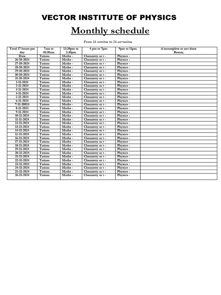 Monthly Schedule | PDF | Physical Sciences | Natural Sciences