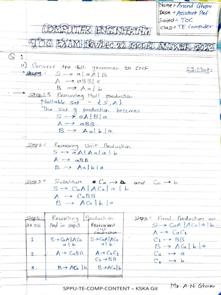 TOC - EnD-SEM - Question Paper | PDF