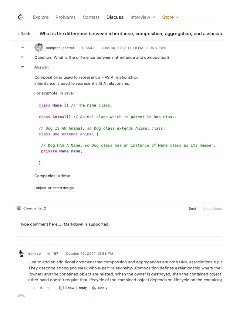 What Is The Difference Between Inheritance Composition Aggregation And Association Leetcode 