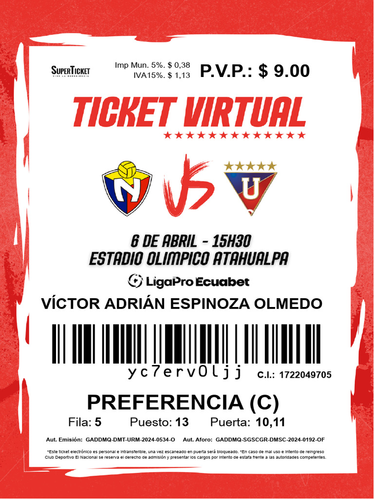 Ticket electrónico Club Deportivo El Nacional | PDF