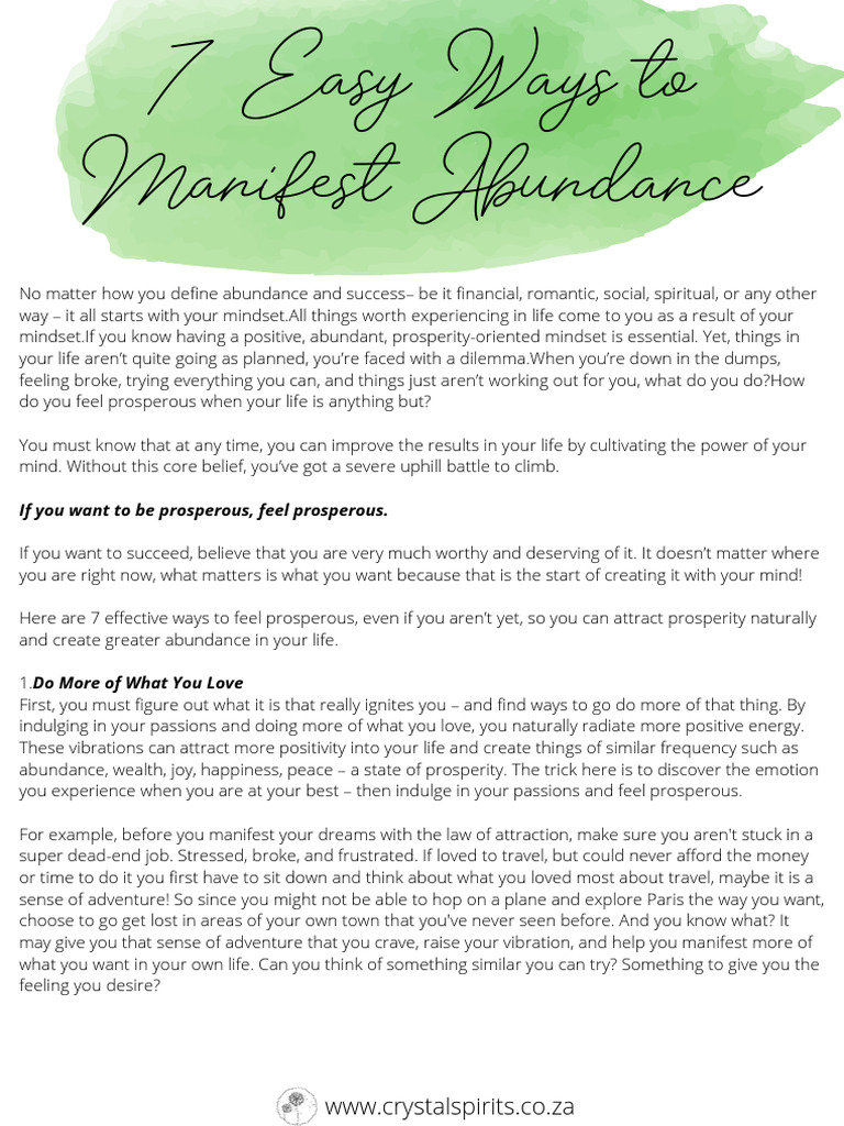 7 Ways to Manifest Abundance | PDF | Feeling | Law Of Attraction (New ...