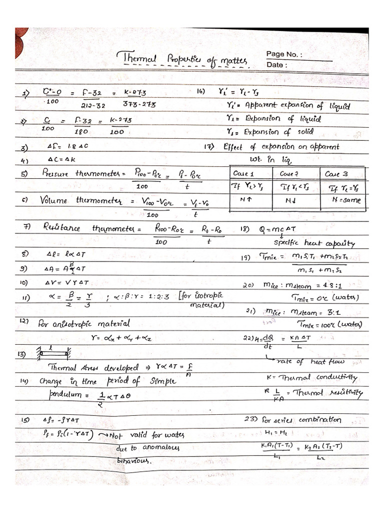 Thermal Properties of Matter Handwritten Short Notes | PDF
