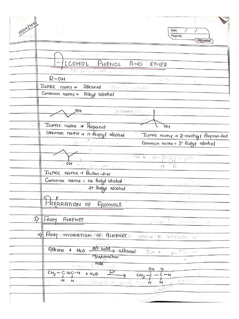 Alcohol, Phenol and Ether Organic Chemistry Notes (2) - Compressed | PDF