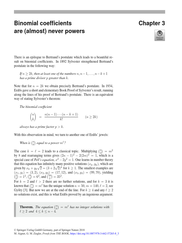 Binomial Coefficients Powers Pdf Mathematics Number Theory