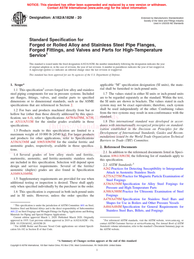 ASTM-A182-A182M-20 | PDF | Heat Treating | Steel