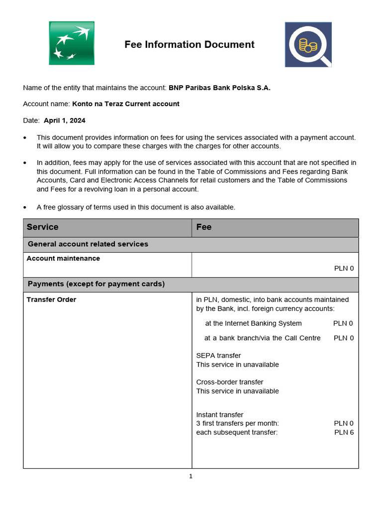 Fee Information Document | PDF | Overdraft | Transaction Account