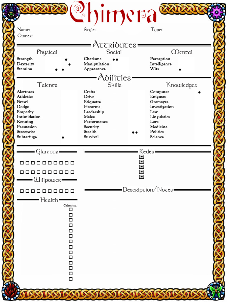 Character Attributes and Abilities Sheet | PDF