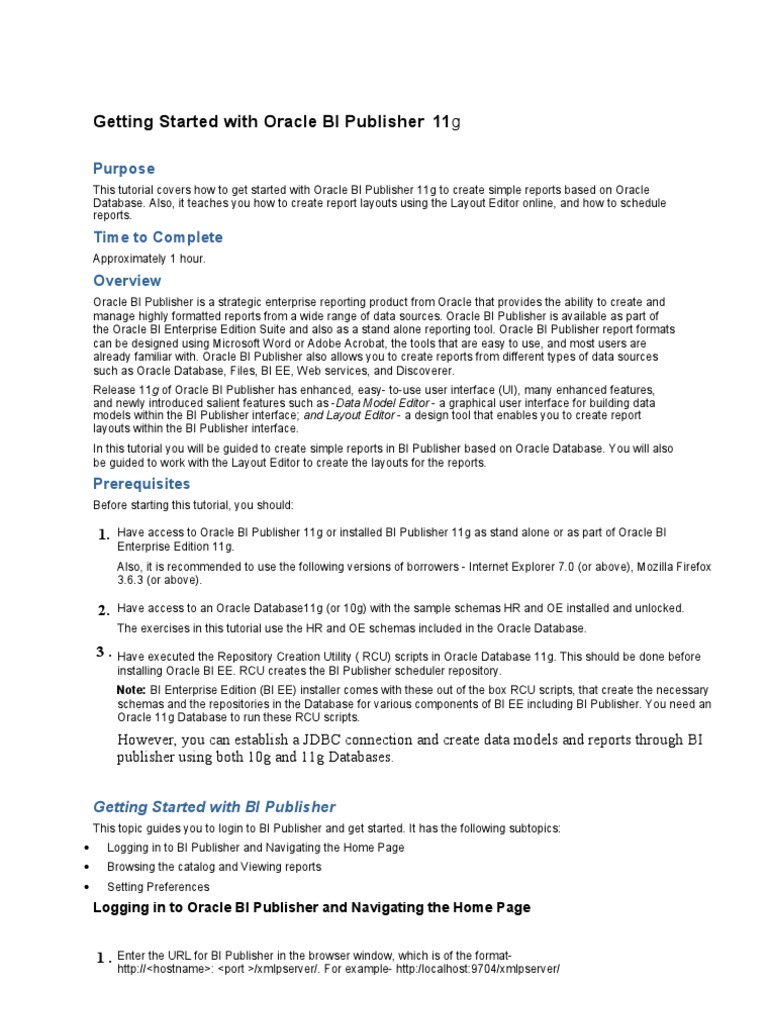 Getting Started With Oracle BI Publisher | PDF | Page Layout | Databases