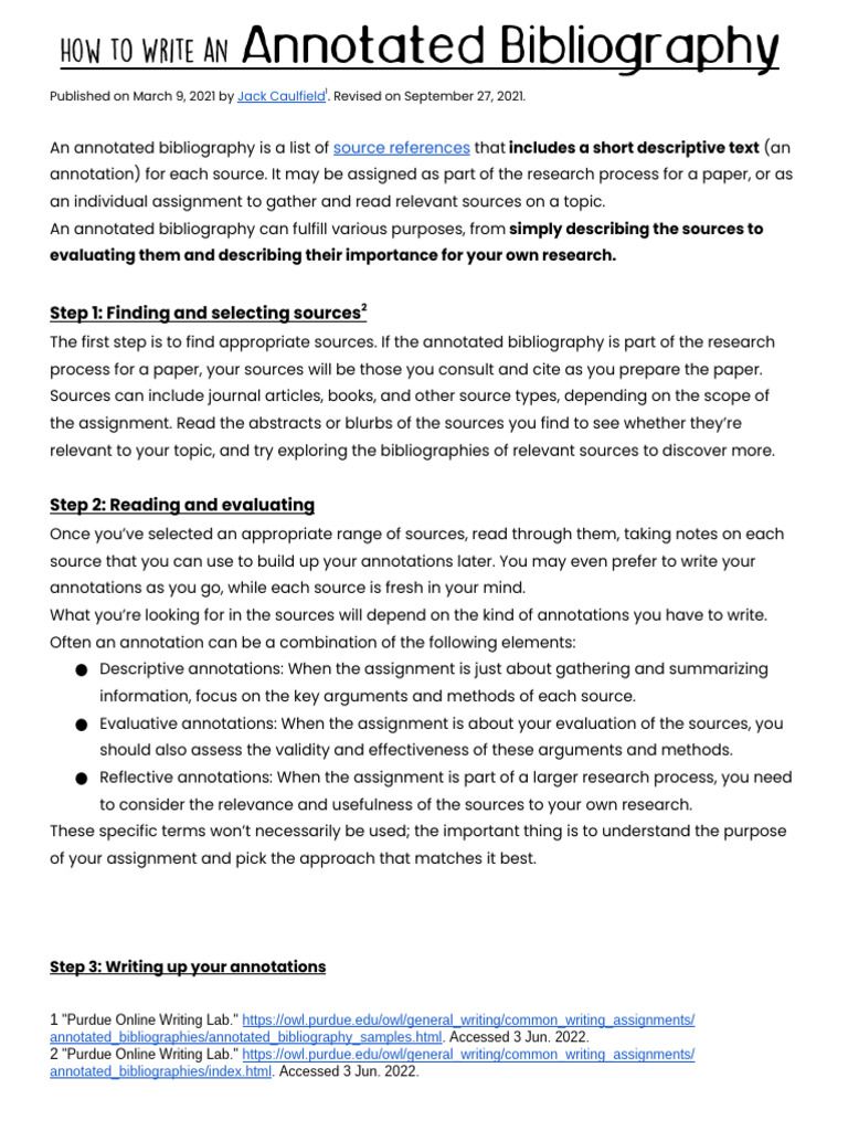 How To Write An Annotated Bibliography | PDF | Citation | Annotation