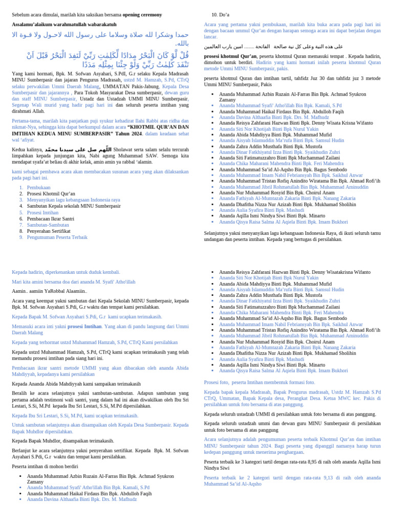 MC Wisuda UMMI MINU Sumberpasir | PDF