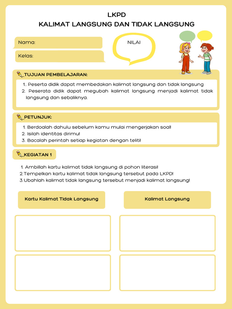 LKPD Kalimat Langsung dan Tidak Langsung | PDF