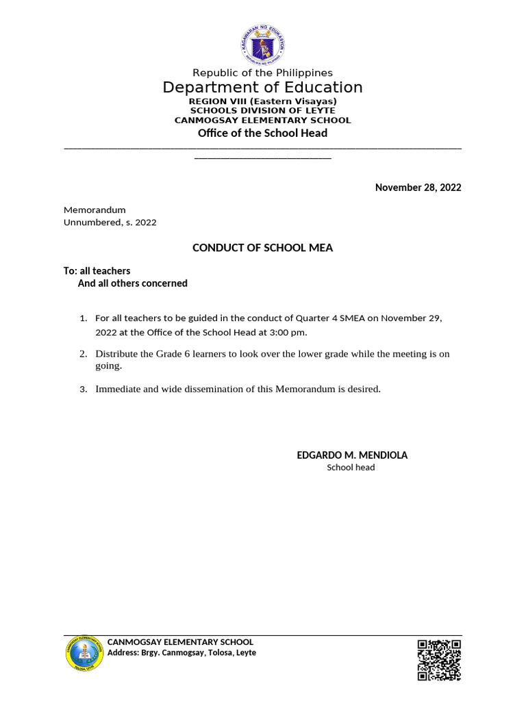 Memo Conduct of SMEA | PDF Memo Conduct of SMEA | PDF