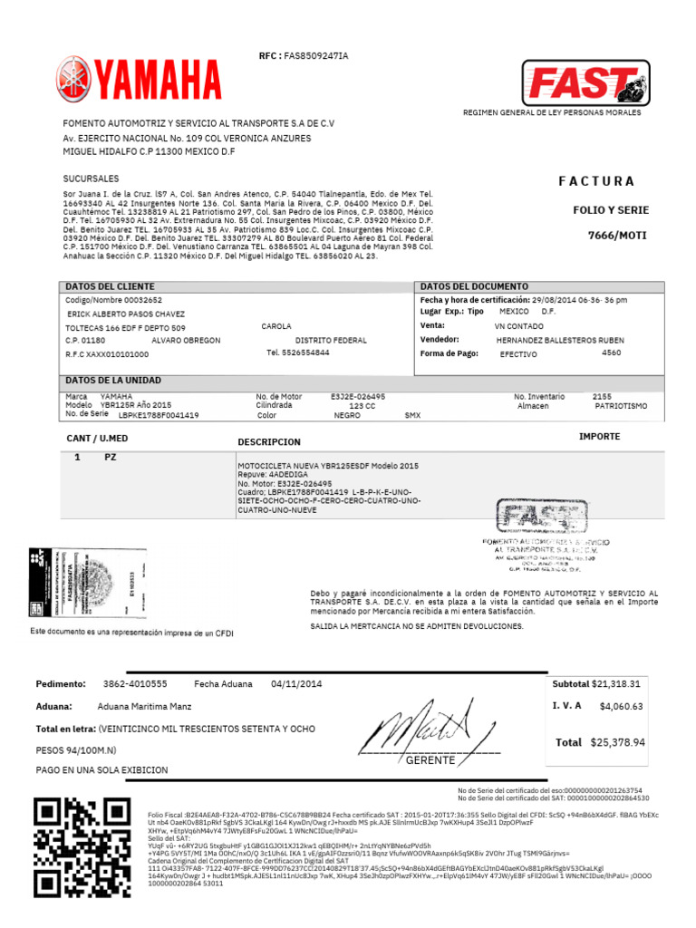 Factura Yamaha PDF | PDF