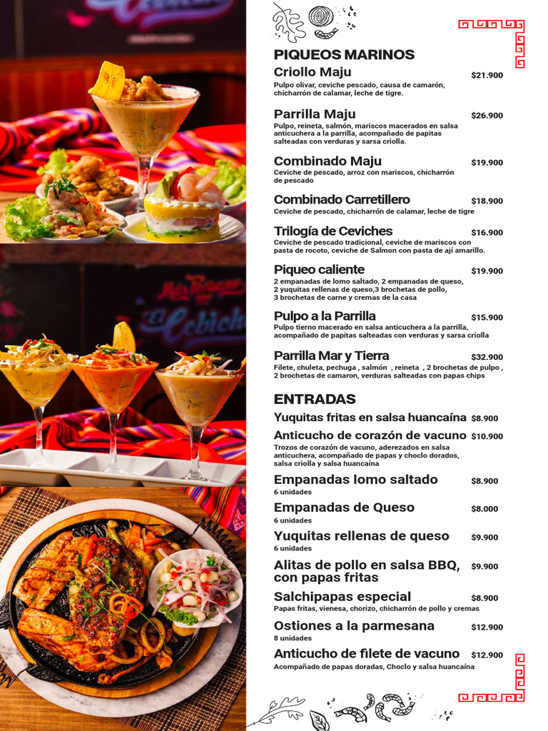 Menú de Piqueos Marinos y Platos Peruanos | PDF | Mariscos | ensalada
