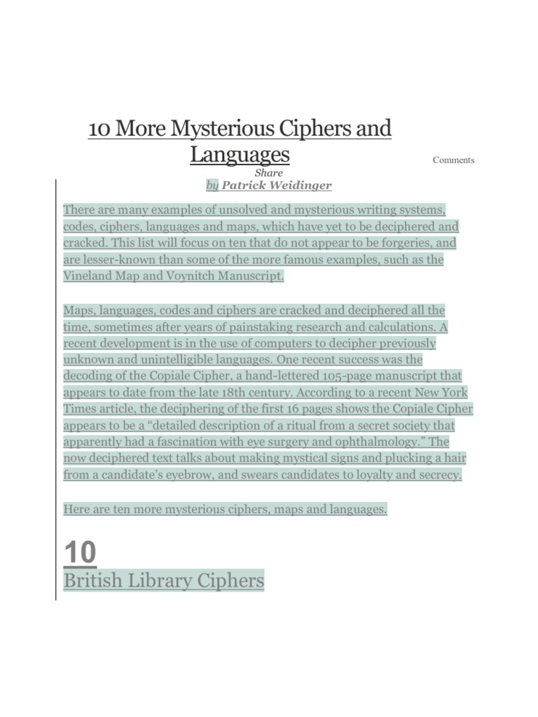 10 More Mysterious Ciphers and Languages | PDF | Languages