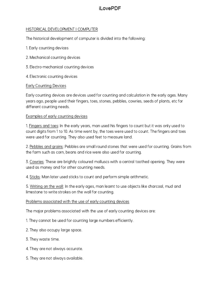 Jss One ICT Noteearly counting-WPS Office - Watermark | PDF