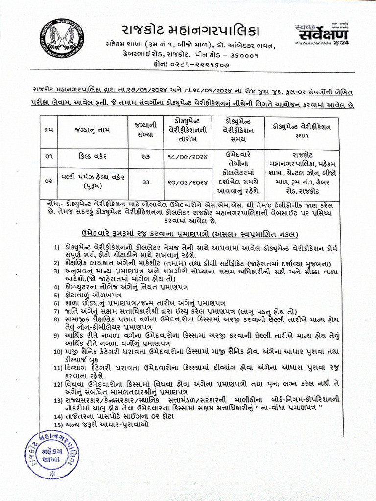Field Worker & MPHW 33-Post DOCUMENT VERIFICATION TIME TABLE | PDF