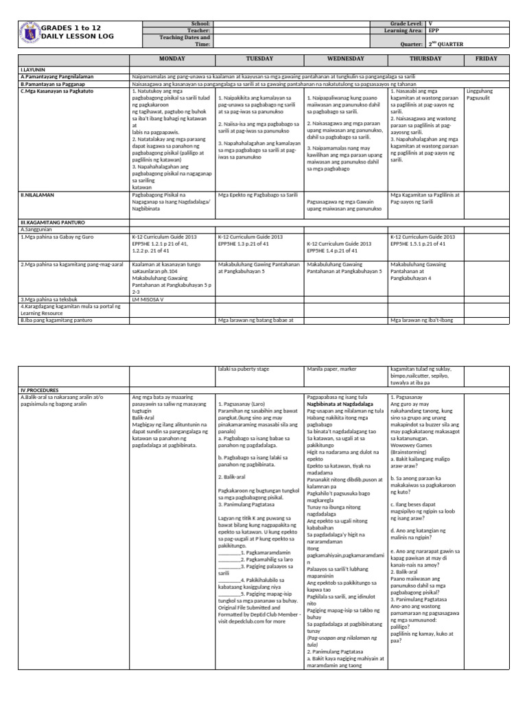 DLL - Epp 5 - Q2 - W2 | PDF