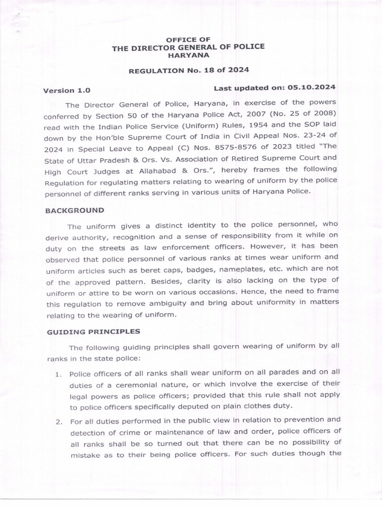 Regulation No. 18 Wearing of Uniform | PDF | Police | Sock