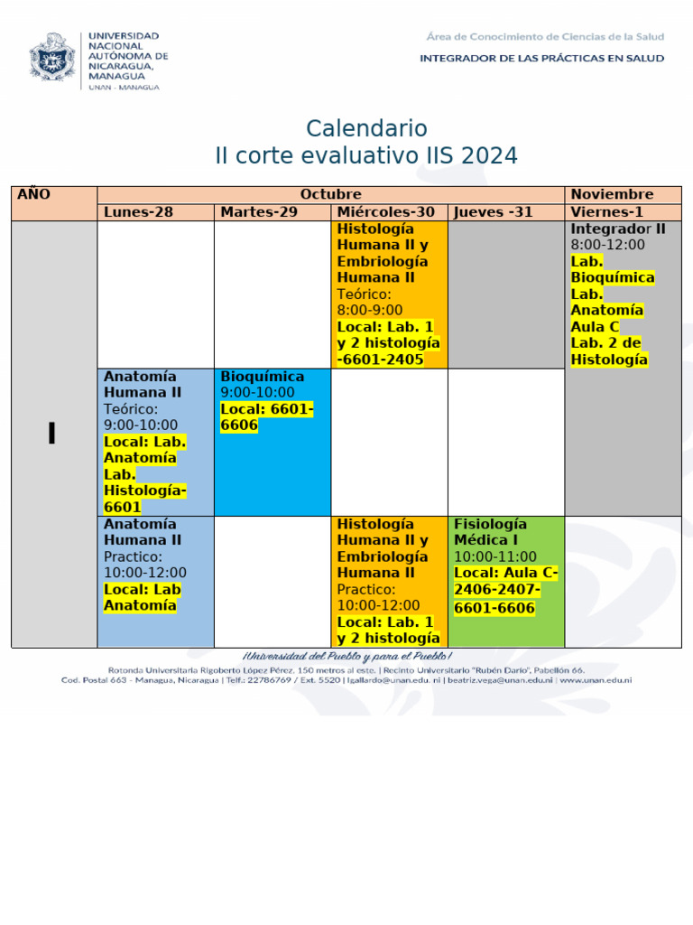 Calendario Evaluaciones Medicina IIS 2024 | PDF