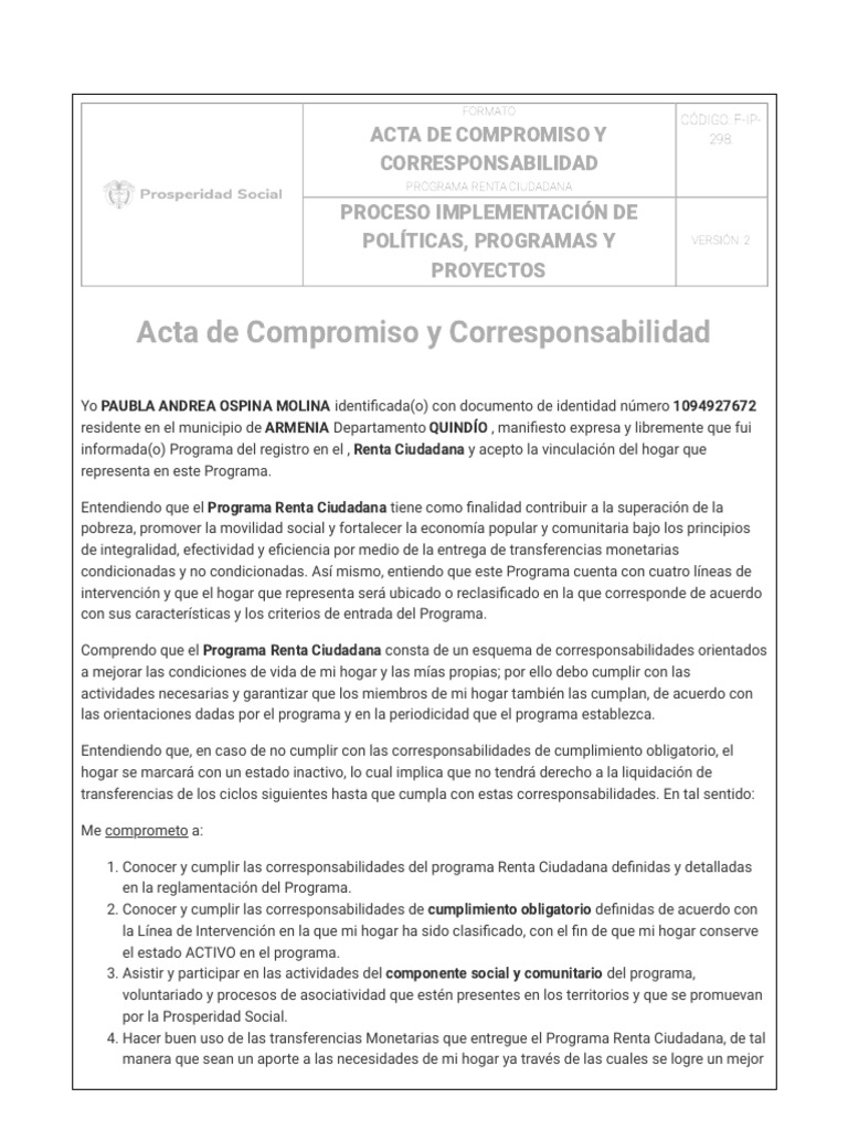 Compromiso Programa Renta Ciudadana | PDF | Derecho