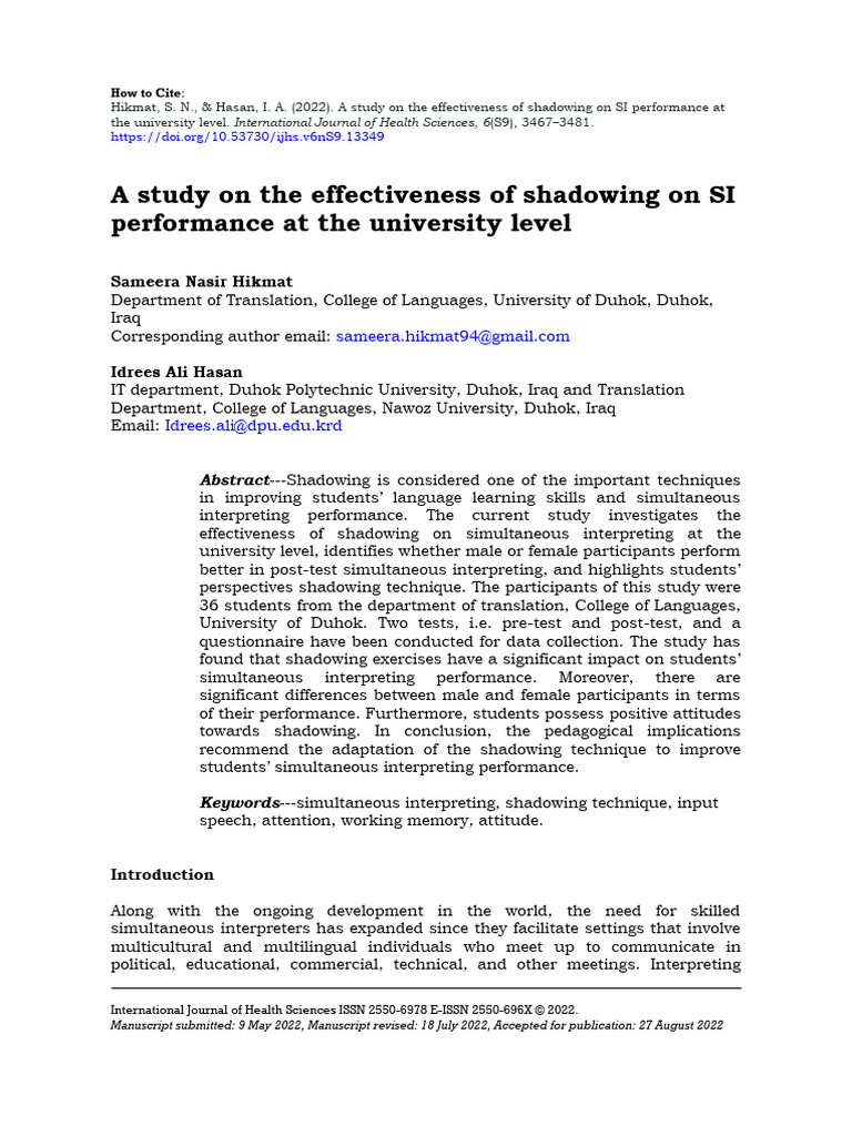 A Study On The Effectiveness of Shadowing On SI Pe | PDF | Student's T ...