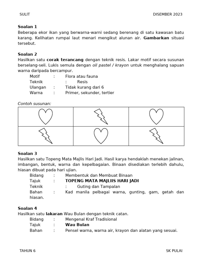 Soalan Seni Visual Tahun 6 | PDF