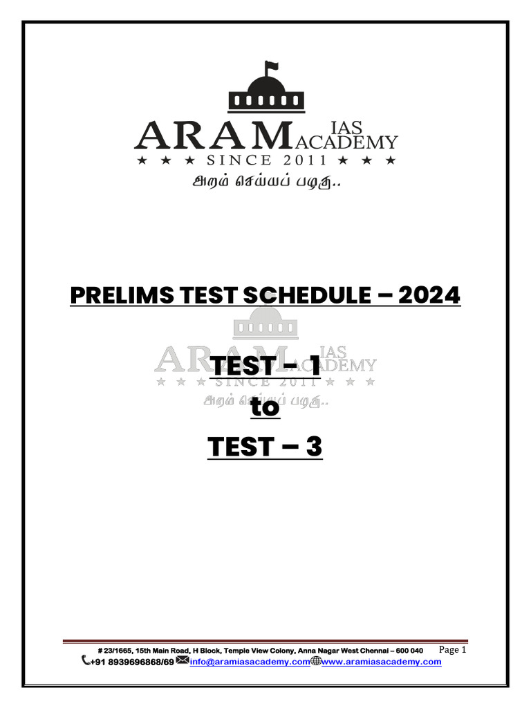 PRELIMS TEST SCHEDULE - 2024 - TEST - 1 To TEST - 3 | PDF | Ecosystem ...