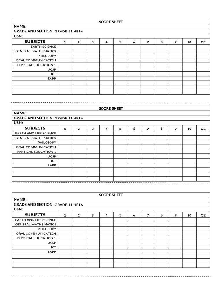 Score Sheet HE1A | PDF