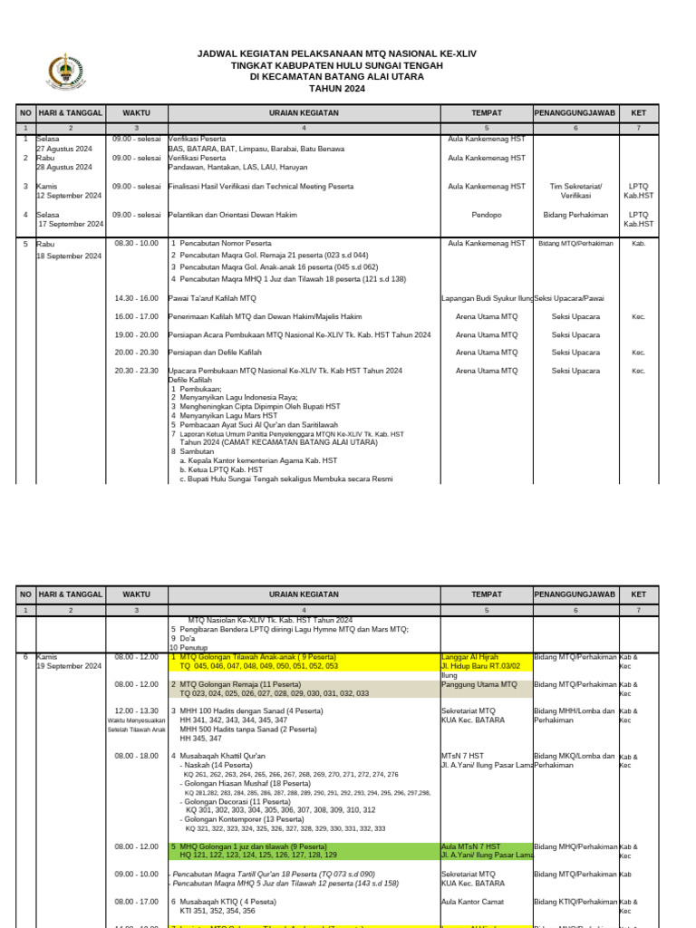 Jadwal MTQ Nasional 2024 HST | PDF