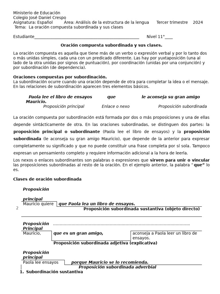 4.1. Oración Compuesta Subordinada | PDF | Oración (Lingüística) | Adverbio