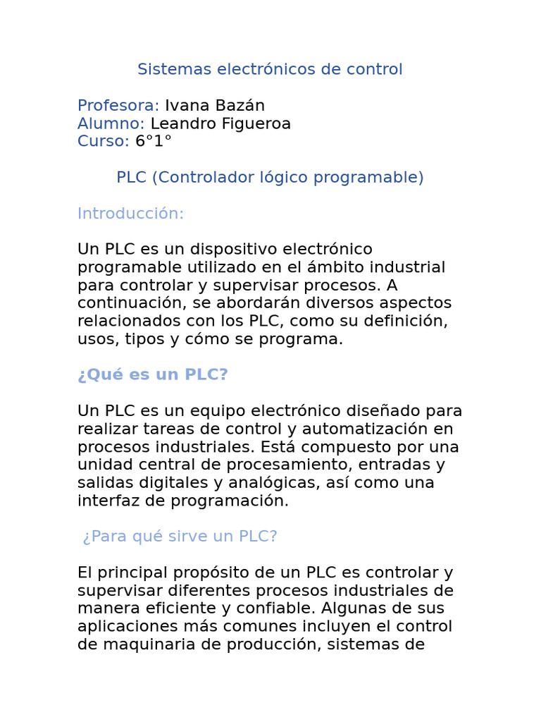 Introducción a los PLC en la industria | PDF | Controlador lógico programable | Lenguaje de ...