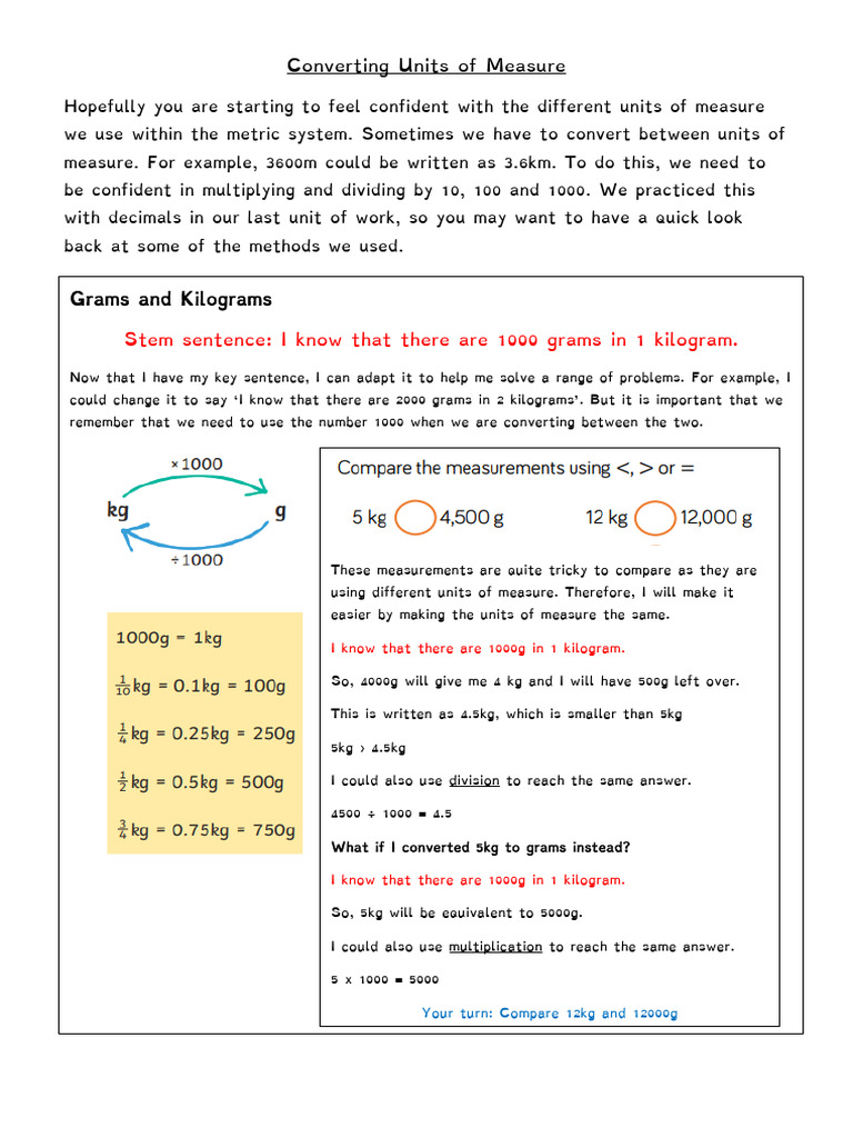 Year 5 Maths Converting Units of Measure | PDF | Litre | Mathematics