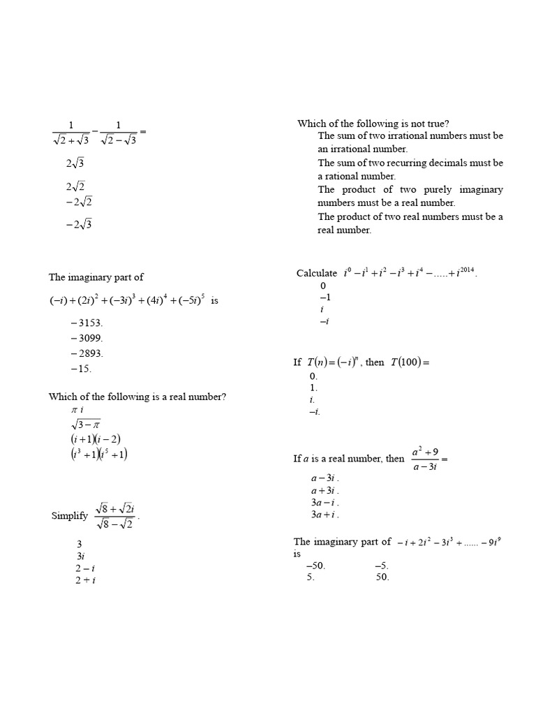 (13-18) 4a-02-Quad-Eq-Ii-Roots-Complex-Mc | PDF | Numbers | Quadratic ...