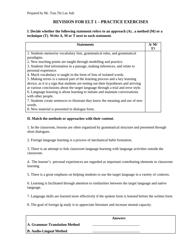 ELT 1 practice exercises | PDF | Second Language | Learning